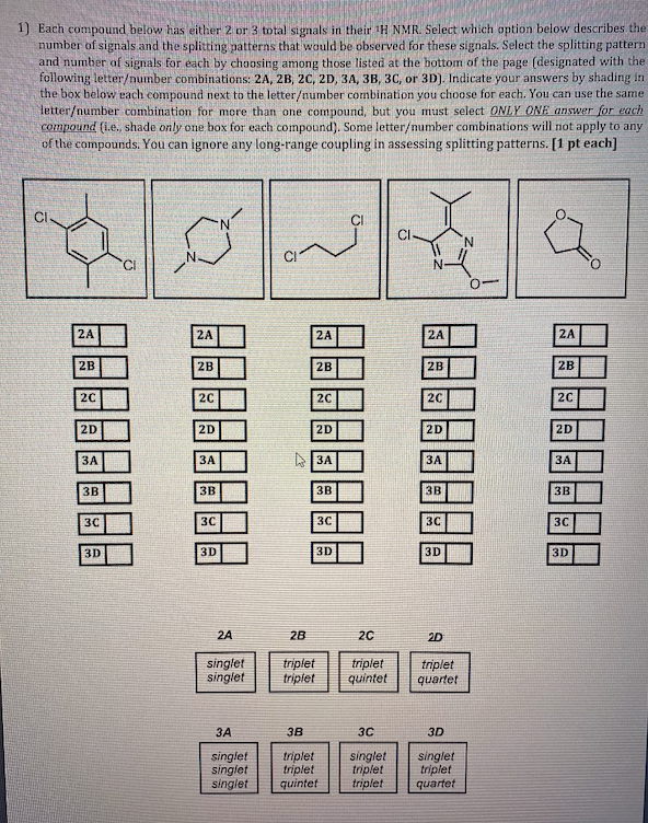Solved 1) Each compound below has either 2 or 3 total | Chegg.com