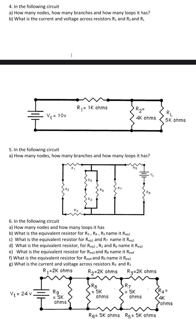 Solved 4. In the following circuit a) How many nodes, how | Chegg.com