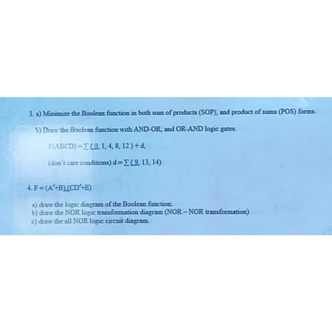 Solved a) ﻿Minimize the Boolean function in both sum of | Chegg.com