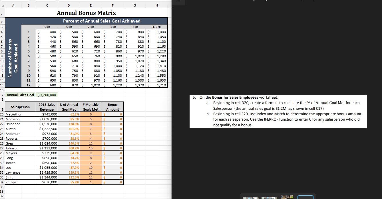 Solved On the Bonus for Sales Employees worksheet: a. | Chegg.com