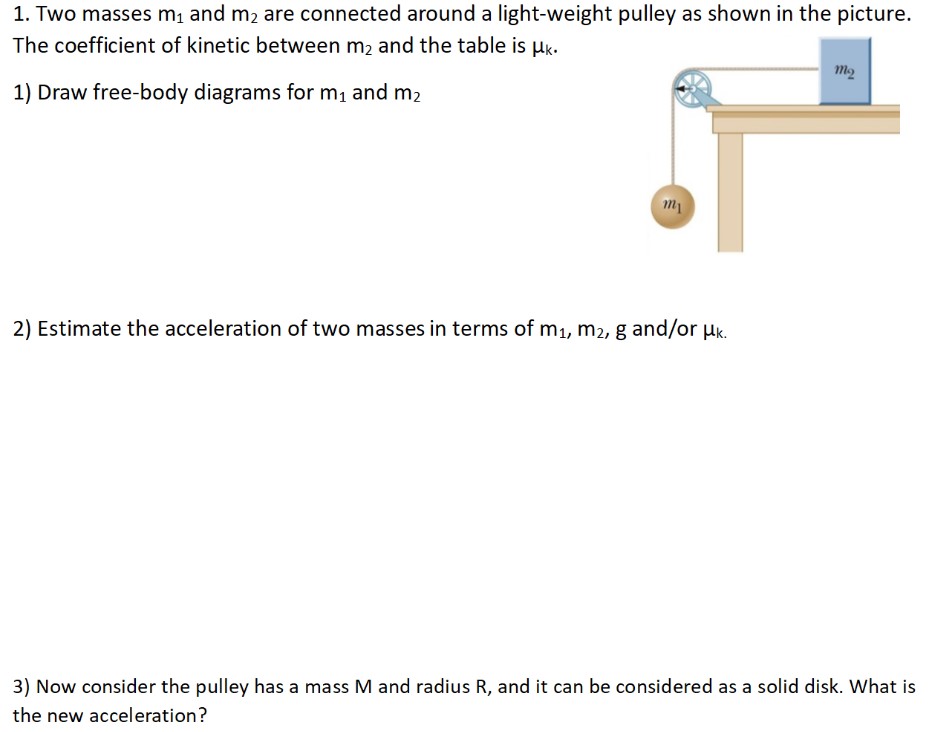 Solved 1. Two masses m1 and m2 are connected around a | Chegg.com