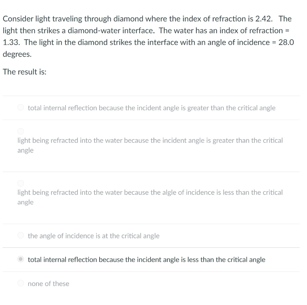 Solved Consider light traveling through diamond where the | Chegg.com