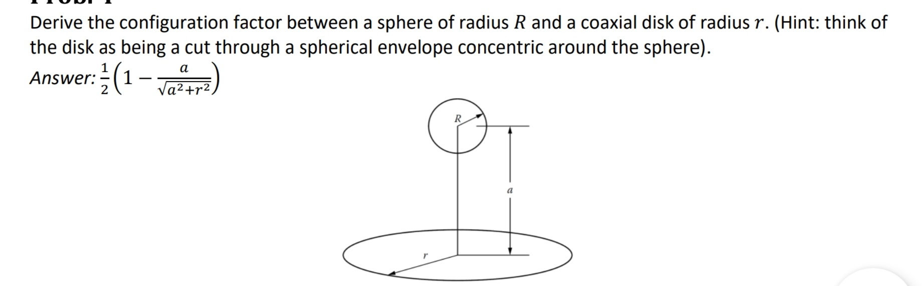 Solved Derive the configuration factor between a sphere of | Chegg.com