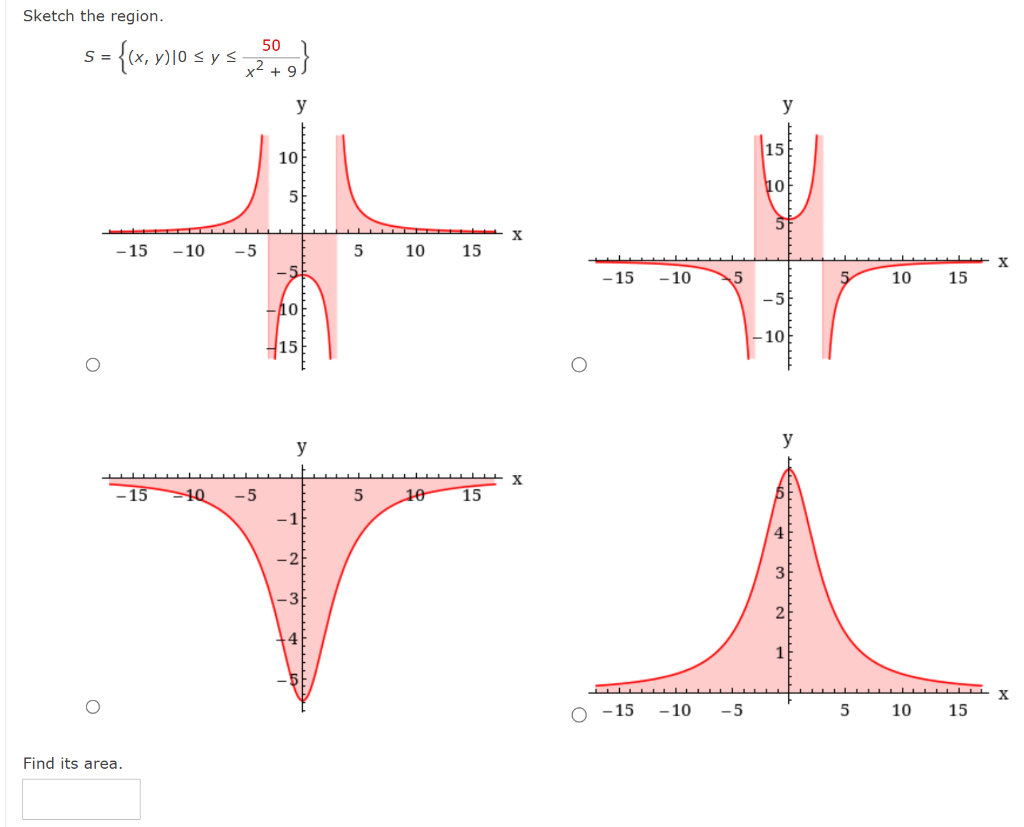 Solved Sketch the region. S={(x,y)∣0≤y≤x2+950} Find its | Chegg.com