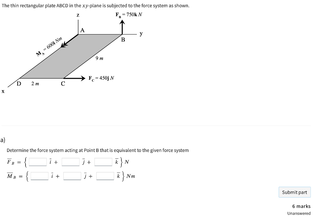 Solved The thin rectangular plate ABCD in the xy-plane is | Chegg.com