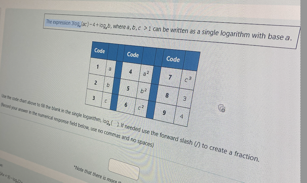 Solved The expression 3loga(ac)-4+logab, ﻿where a,b,c>1 ﻿can | Chegg.com