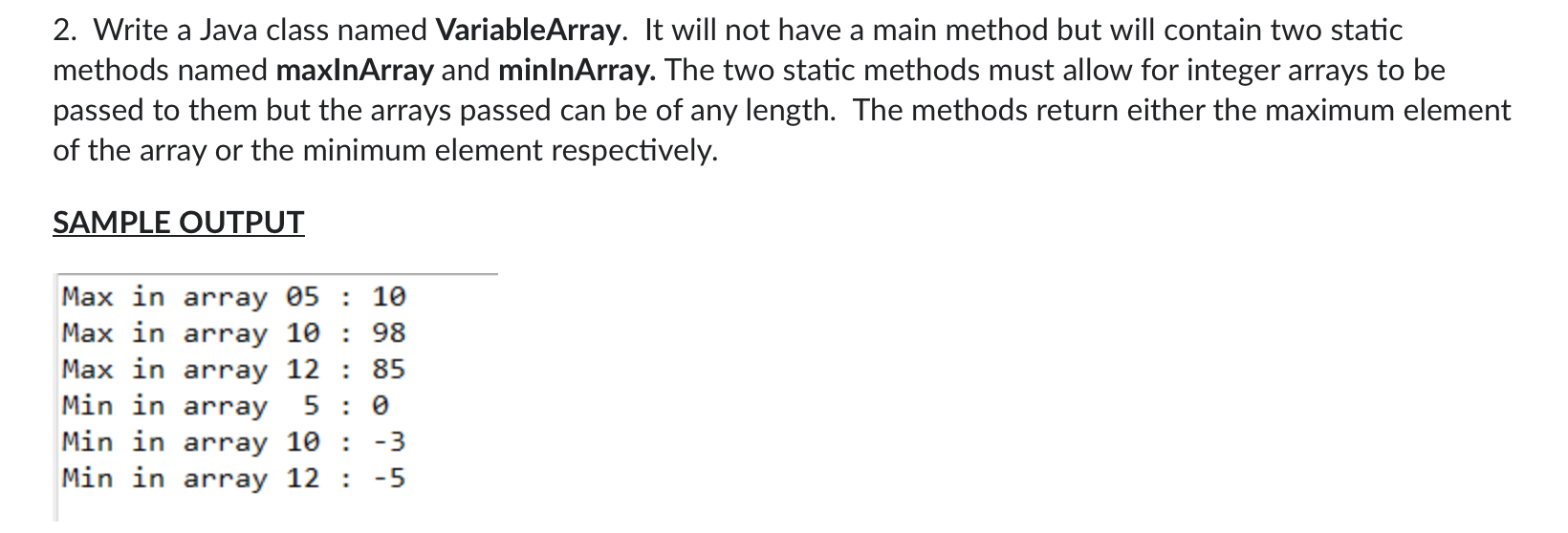 Solved Write A Java Class Named Variablearray It Will Not