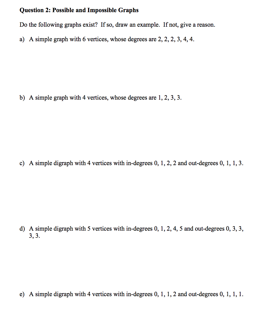 Solved Question 2: Possible and Impossible Graphs Do the | Chegg.com