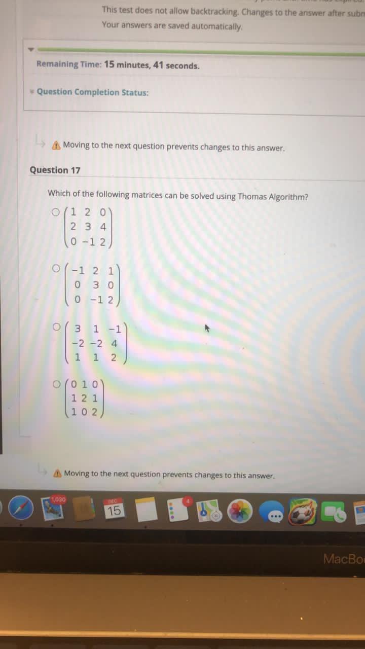 Solved This test does not allow backtracking. Changes to the | Chegg.com