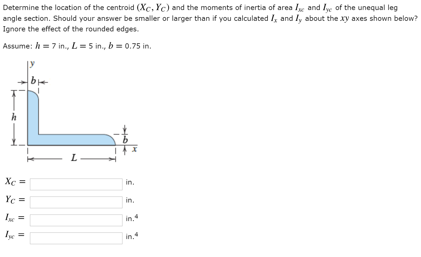 Solved Determine the location of the centroid (Xc, YC) and | Chegg.com