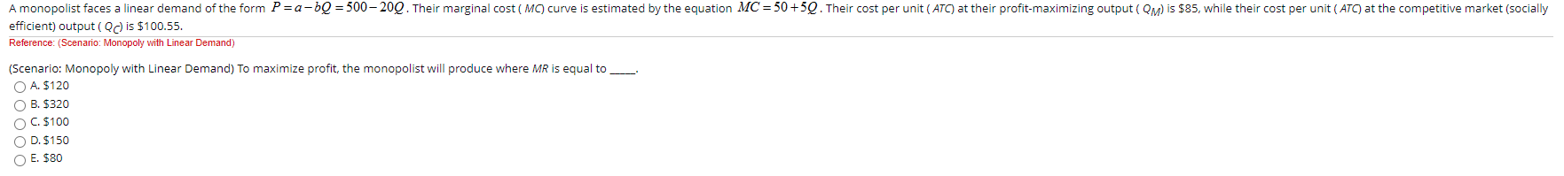 Solved A monopolist faces a linear demand of the form P=a-bQ | Chegg.com