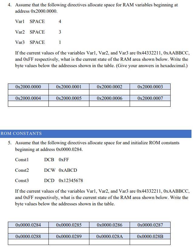 Solved 4. Assume that the following directives allocate | Chegg.com