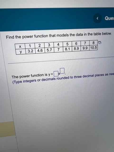 Solved Find the power function that models the data in the | Chegg.com
