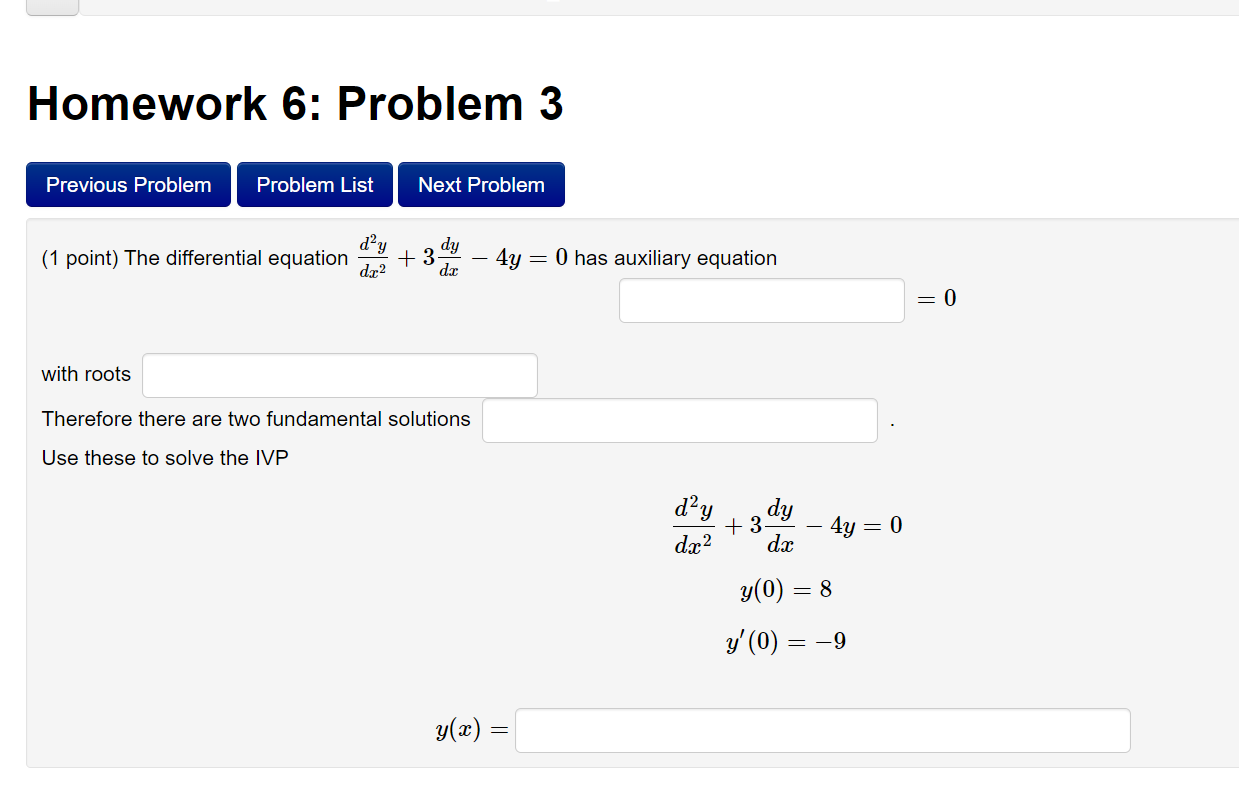 Solved Homework 6 Problem 3 Previous Problem Problem List