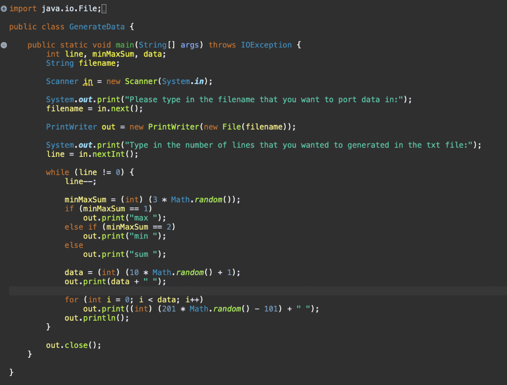 Solved import java.io.File; public class GenerateData { | Chegg.com