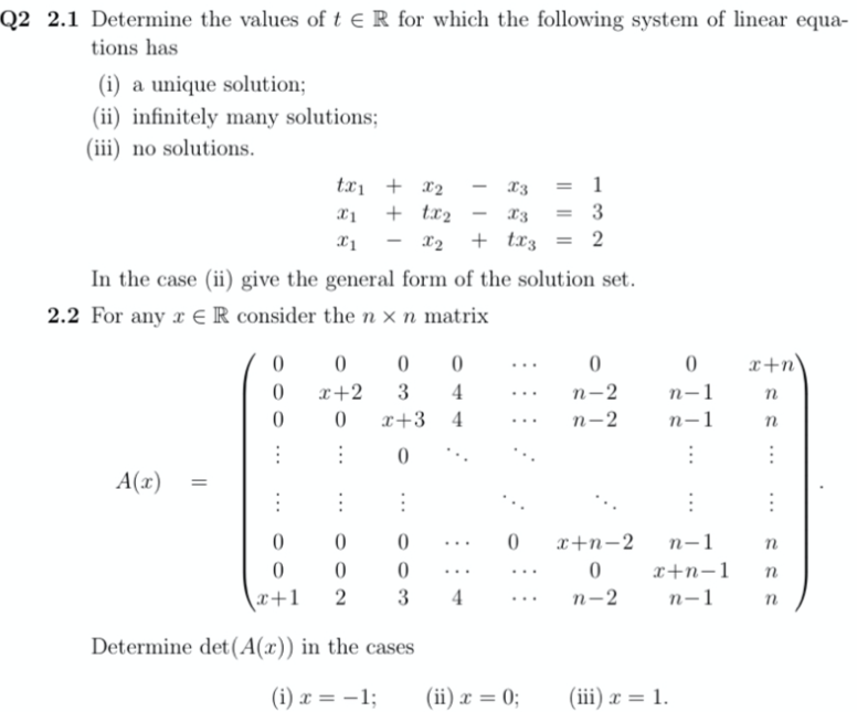 Solved Q2 2.1 Determine the values of t e R for which the | Chegg.com