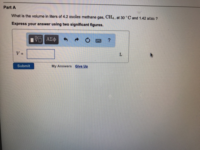 Solved What is the volume in liters of 4.2 moles methane | Chegg.com