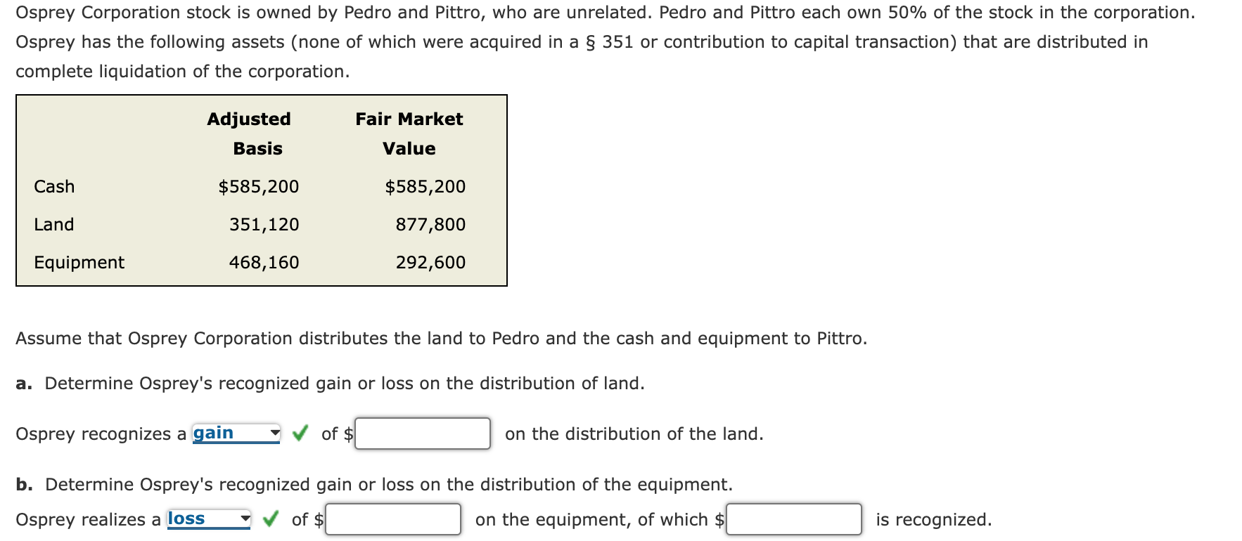 Solved Osprey Corporation stock is owned by Pedro and | Chegg.com