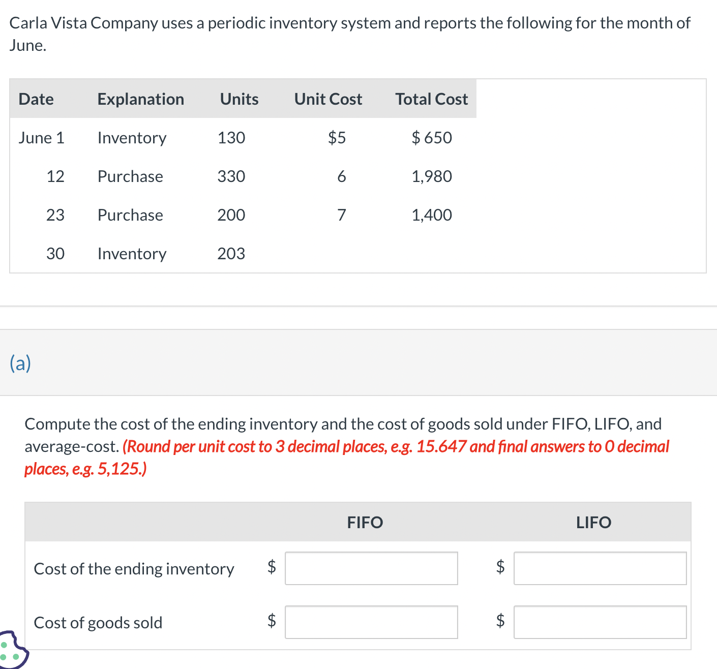 Solved Carla Vista Company uses a periodic inventory system | Chegg.com