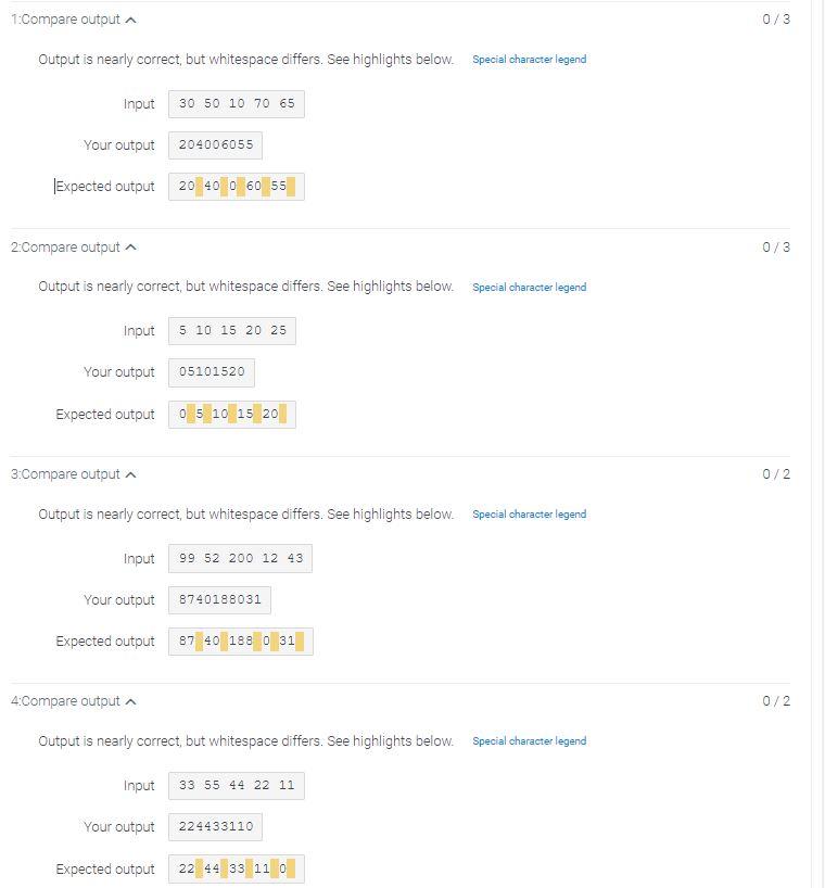 Solved 1.Compare output ∧ 0/3 Output is nearly correct, but | Chegg.com