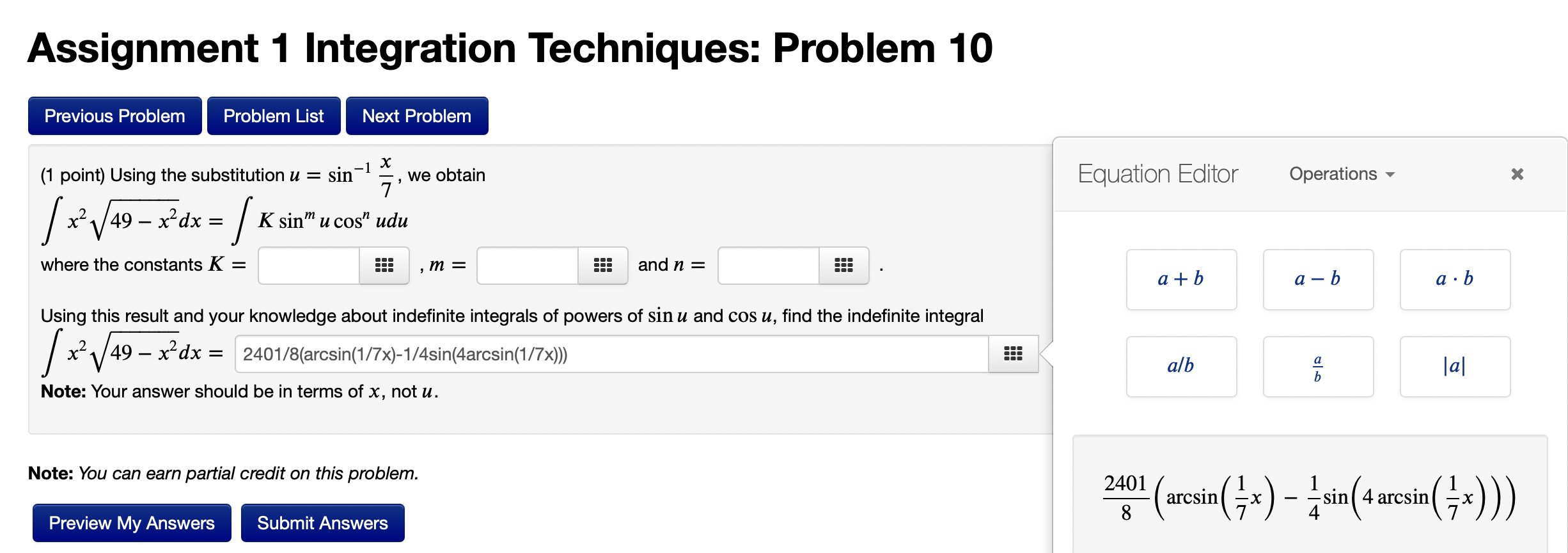 Solved Assignment 1 Integration Techniques: Problem 10 | Chegg.com
