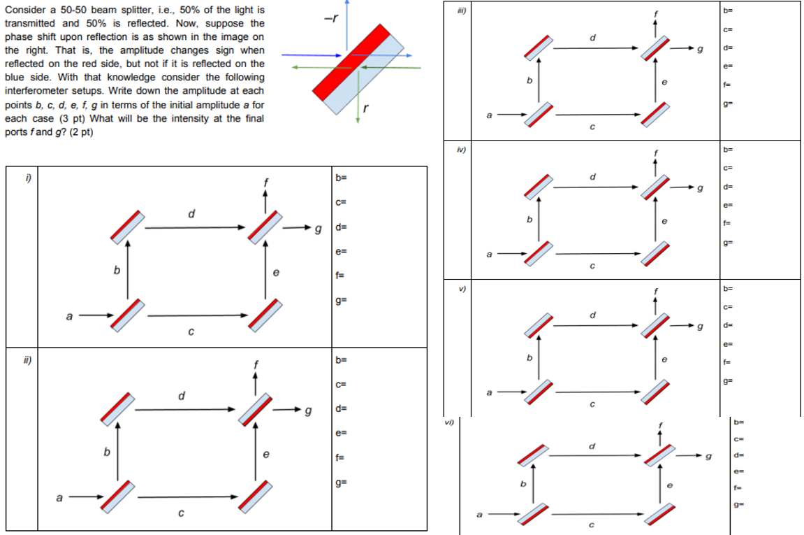 Solved Consider a 50-50 beam splitter, i.e., 50% of the | Chegg.com