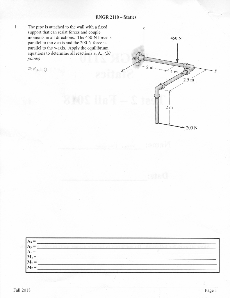 Solved ENGR 2110 - Statics 1 The pipe is attached to the | Chegg.com