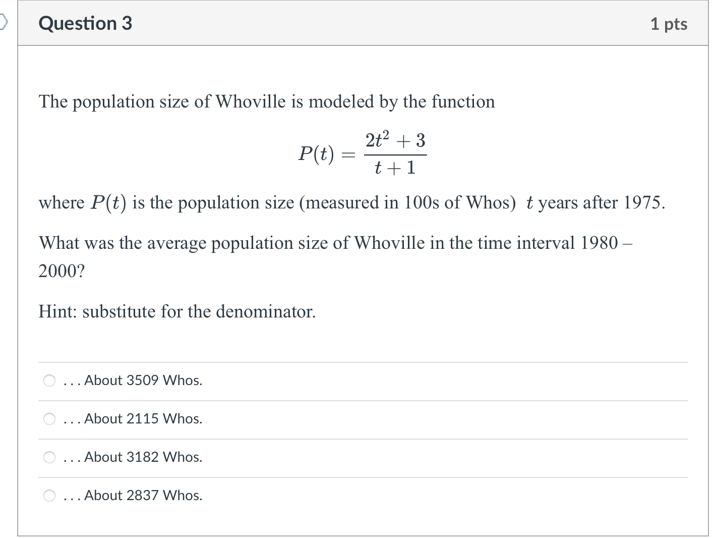 Solved The population size of Whoville is modeled by the | Chegg.com