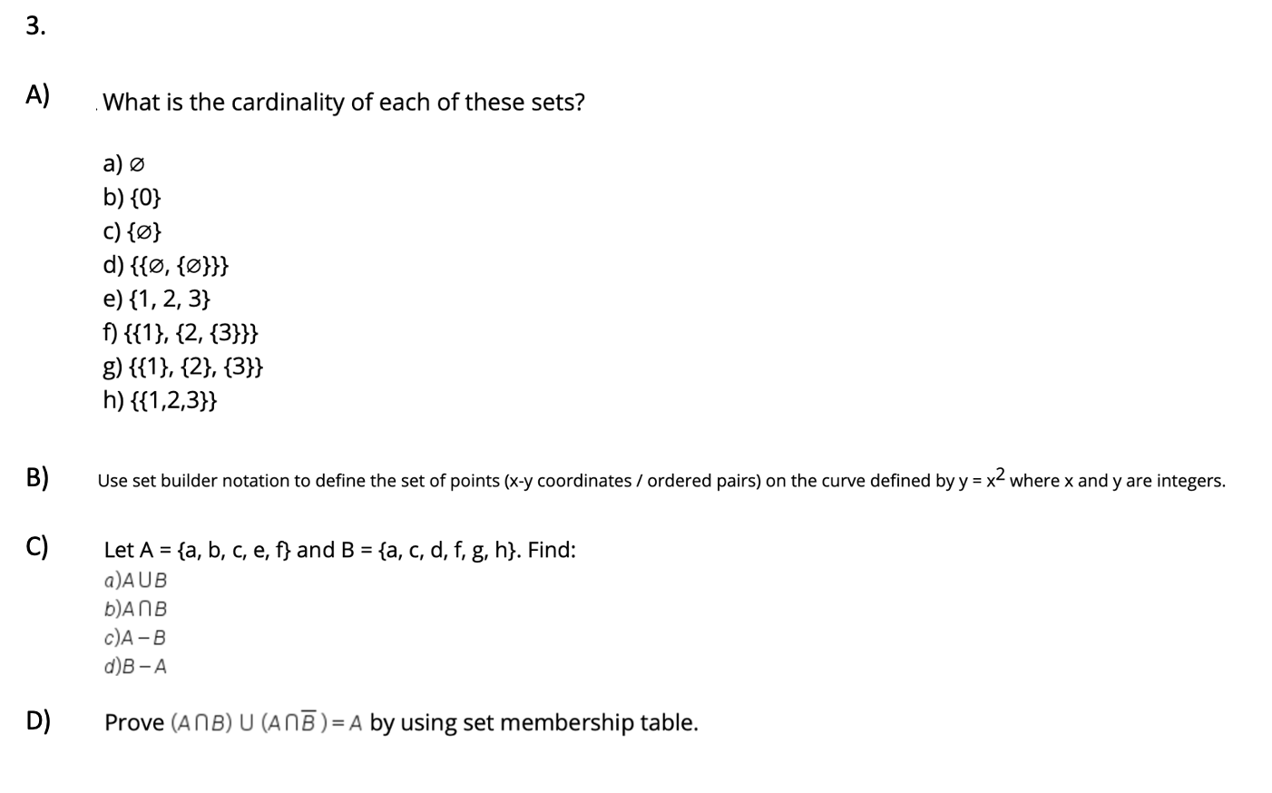 Solved 3. ) What is the cardinality of each of these sets? | Chegg.com