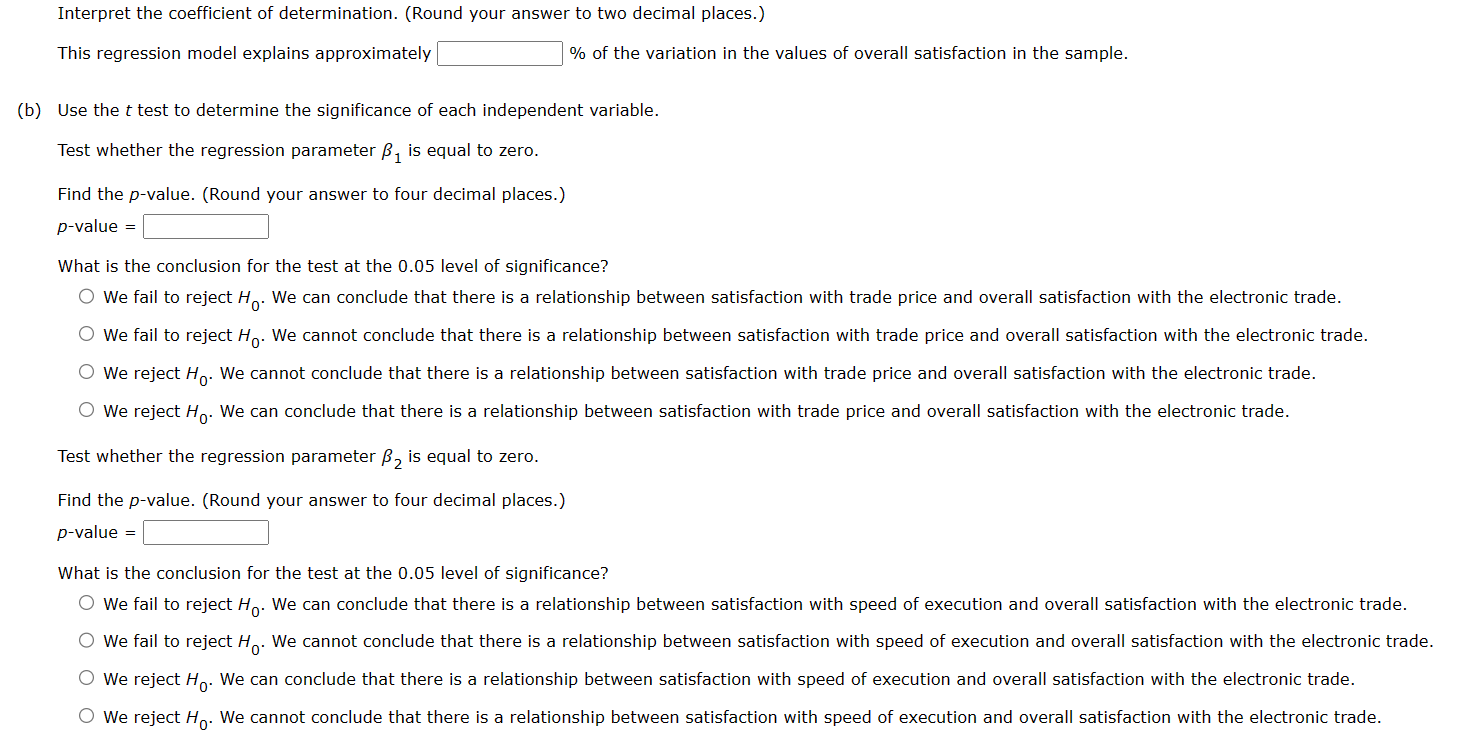Solved et x1 represent satisfaction with trade price, x2 | Chegg.com