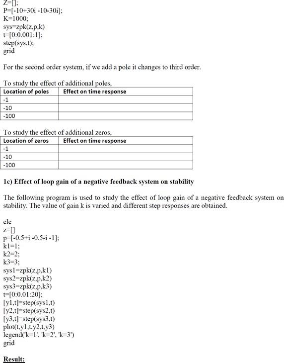 Experiment No: 01 TIME RESPONSE OF SECOND ORDER | Chegg.com