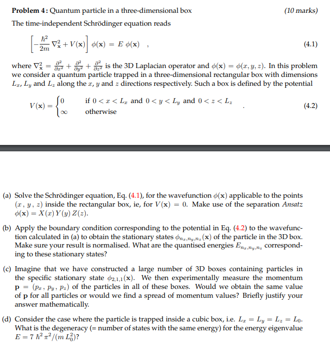 Solved Problem 4: Quantum particle in a three-dimensional | Chegg.com
