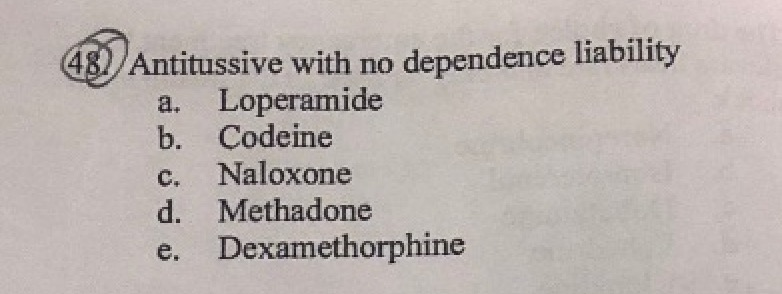 Solved Antitussive with no dependence liability a. | Chegg.com