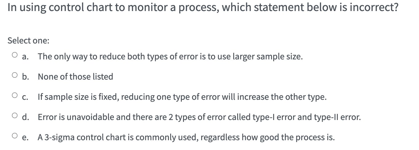 Solved In using control chart to monitor a process, which | Chegg.com