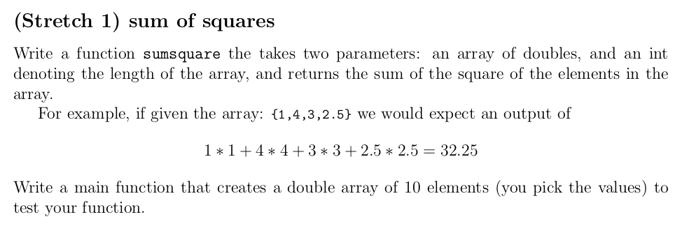 Solved (Stretch 1) sum of squares Write a function sumsquare | Chegg.com