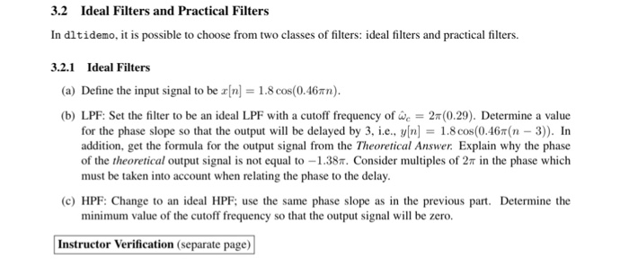 Solved 3.2 Ideal Filters and Practical Filters In dltidemo, | Chegg.com