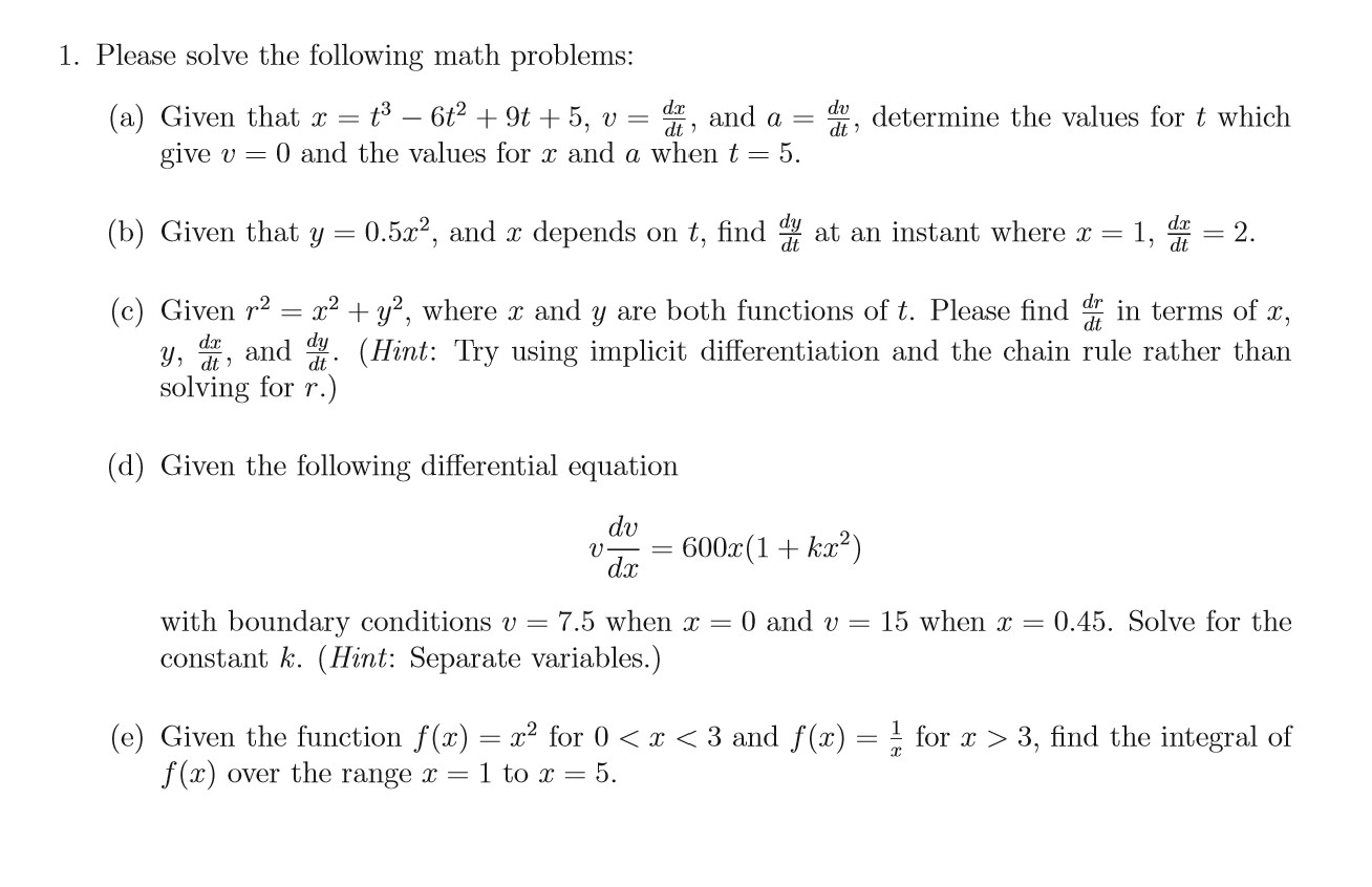 Solved 1. Please solve the following math problems: (a) | Chegg.com