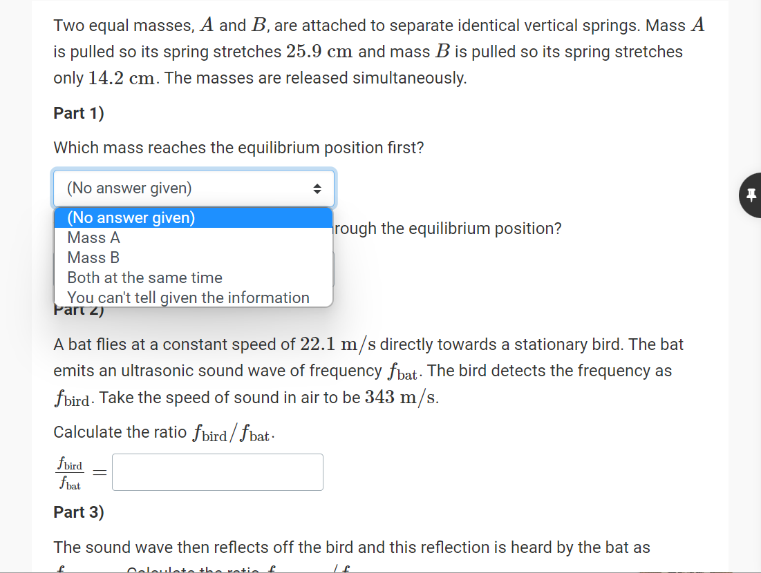 Solved Two equal masses, A and B, are attached to separate | Chegg.com