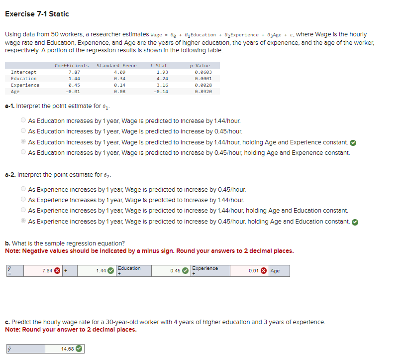 Solved Exercise 7-1 Static Using data from 50 workers, a | Chegg.com