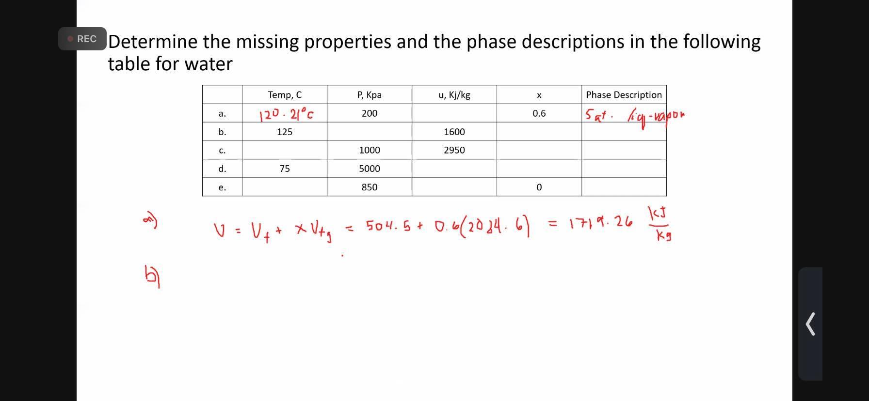 Solved REC Determine the missing properties and the phase | Chegg.com