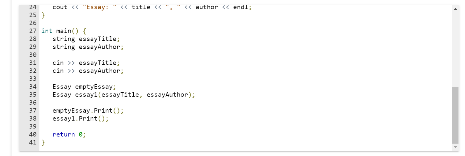 Solved The Essay class has a default constructor with no | Chegg.com