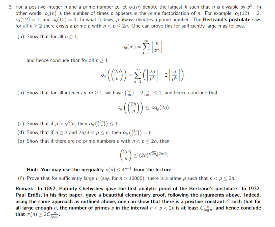 For a positive integer n and a prime number p, ﻿let | Chegg.com