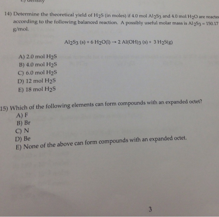 Solved Determine the theoretical yield of H_2S (in moles) if | Chegg.com