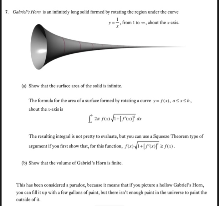 Solved Gabriel's Horn is an infinitely long solid formed by | Chegg.com