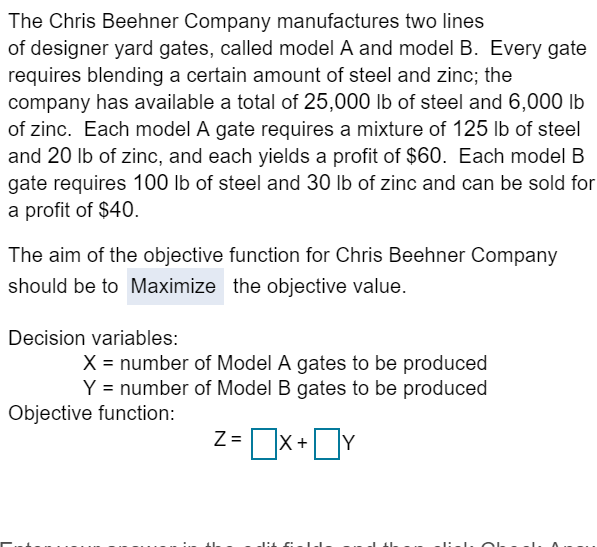 Solved The Chris Beehner Company manufactures two lines of | Chegg.com