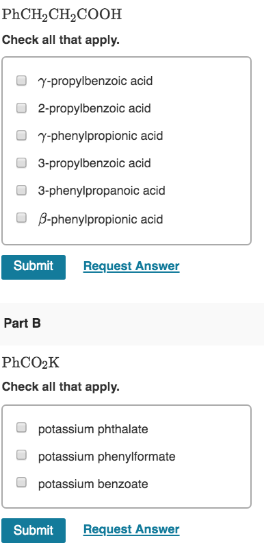 Solved PhCH2CH2COOH Check all that apply. O 7-propylbenzoic | Chegg.com