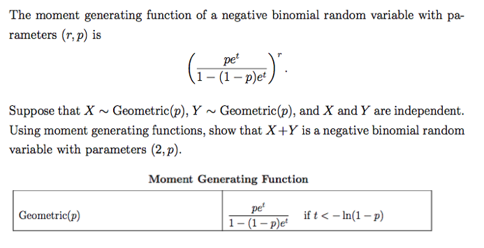 Solved The moment generating function of a negative binomial | Chegg.com Solved The moment generating function of a negative binomial | Chegg.com