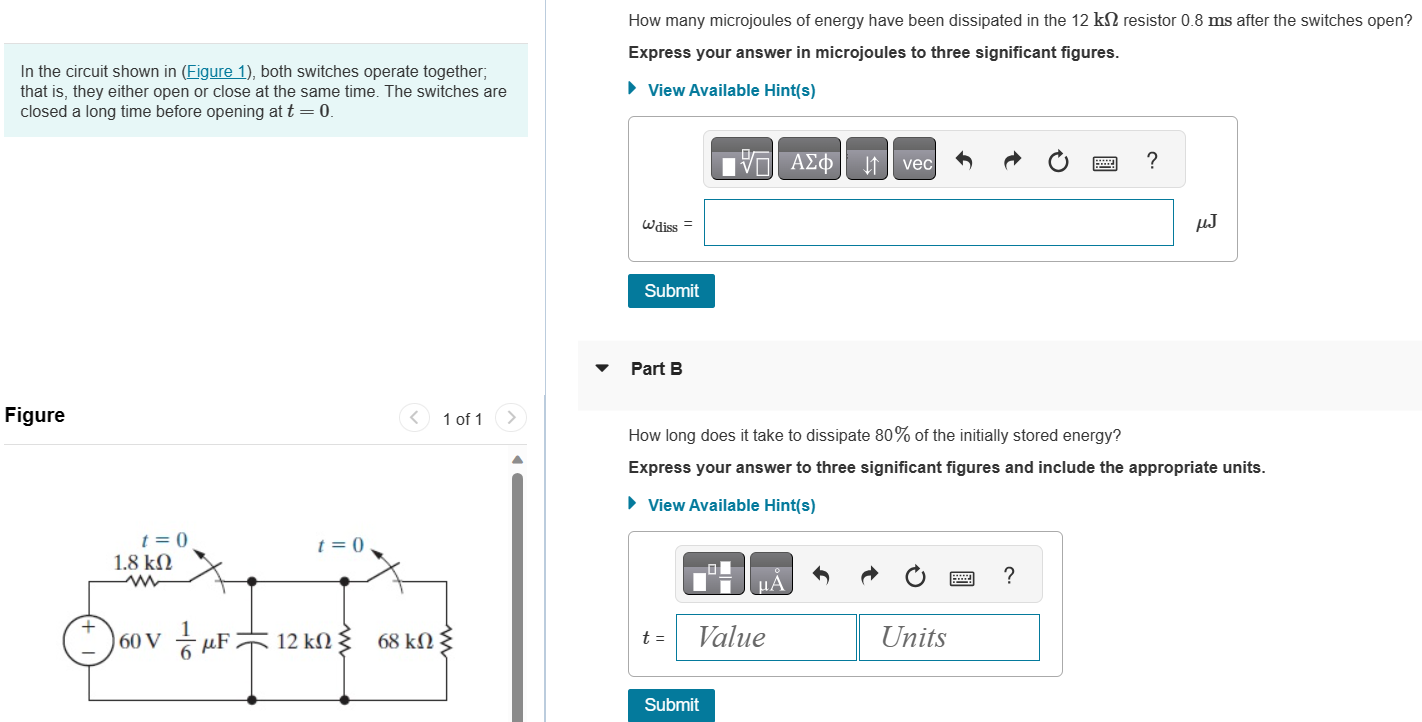 Solved How many microjoules of energy have been dissipated | Chegg.com