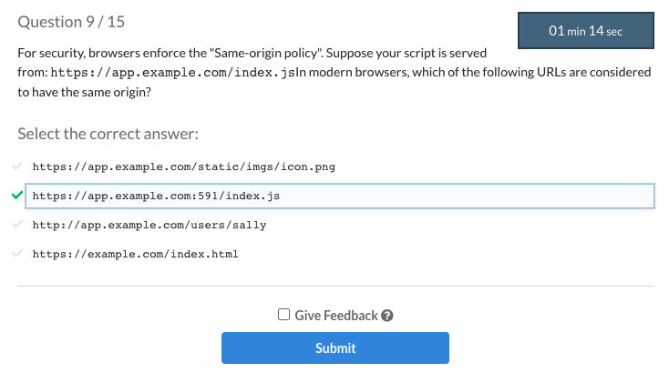 Solved Question 9/15 01 min 14 sec For security, browsers | Chegg.com