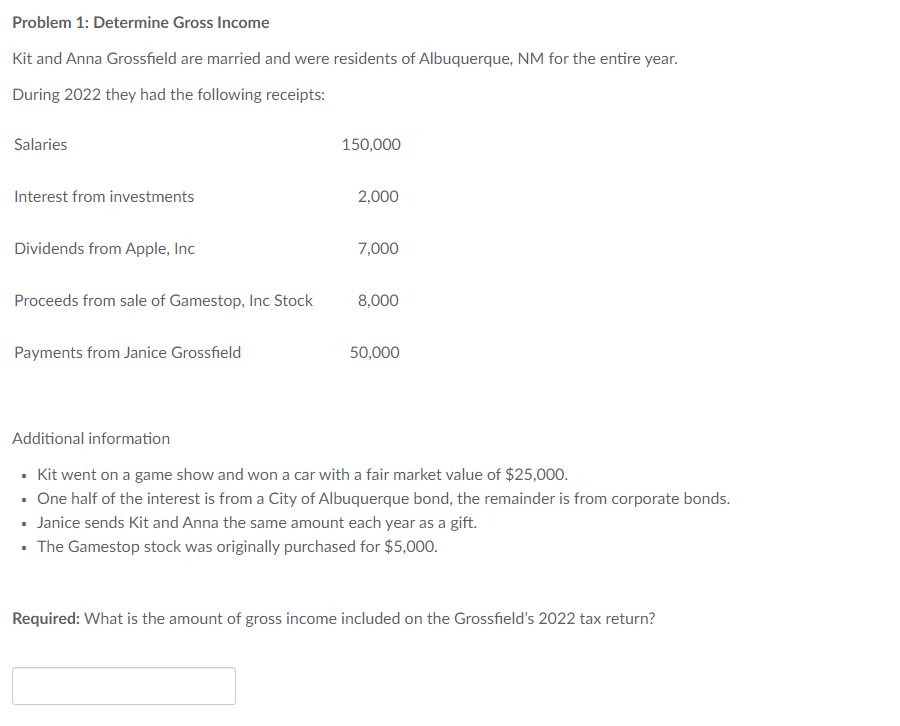 Problem 1: Determine Gross Income Kit and Anna | Chegg.com